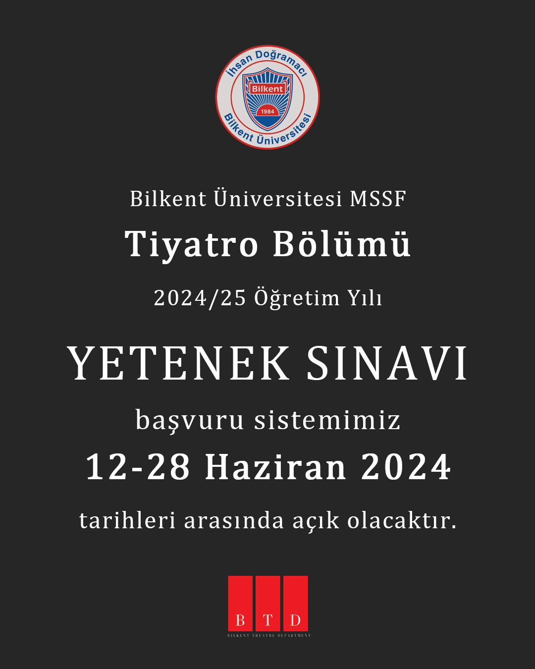 2024/25 ÖĞRETİM YILI YETENEK SINAVI BAŞVURU TARİHLERİ